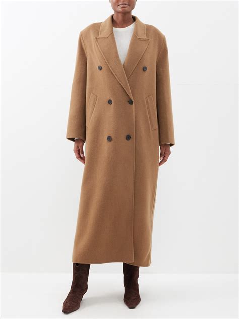 The Frankie Shop Gaia Double Breasted Wool Blend Coat In Camel Endource