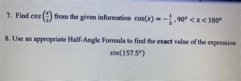 Solved Find Cos From The Given Information Cos X Chegg Com