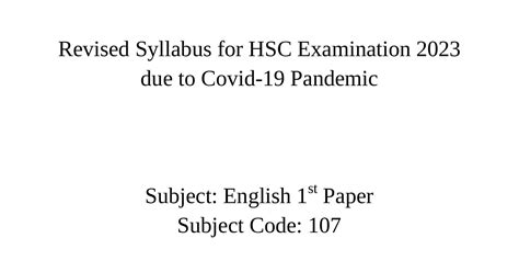 Hsc English 1st Paper Short Syllabus 2023 Pdf Docdroid