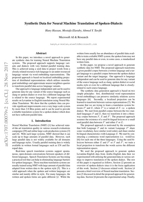 Pdf Synthetic Spoken Data For Neural Machine Translation
