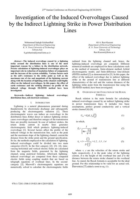 Pdf Investigation Of The Induced Overvoltages Caused By The Indirect Lightning Strike In Power