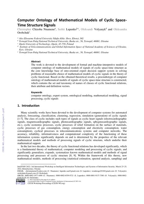 Pdf Computer Ontology Of Mathematical Models Of Cyclic Space Time