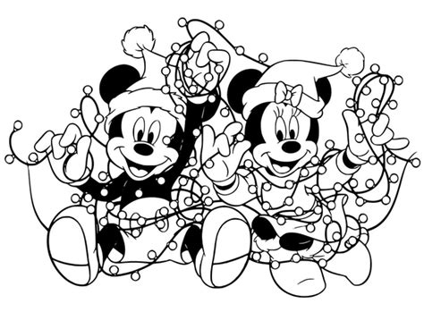 🖍️ Mickey Mouse Y Minnie Con Luces De Navidad Dibujo Para Colorear Gratis Para Imprimir