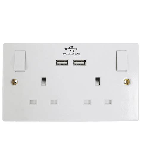 Kenable Twin Gang 13a 240v Mains Power Outlet With 2 X Usb Sockets 5v 2