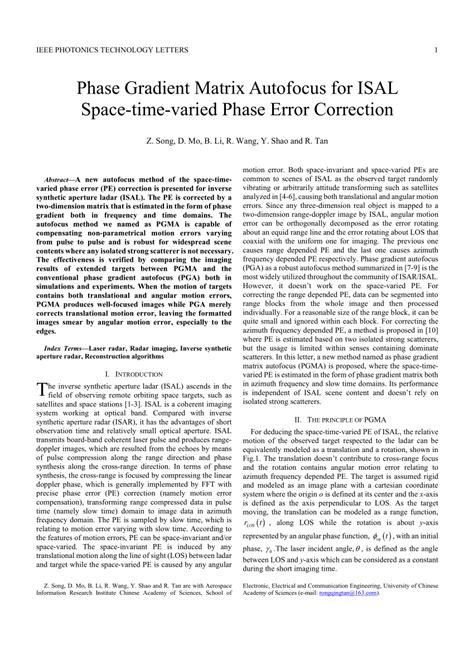Pdf Phase Gradient Matrix Autofocus For Isal Space Time Varied Phase
