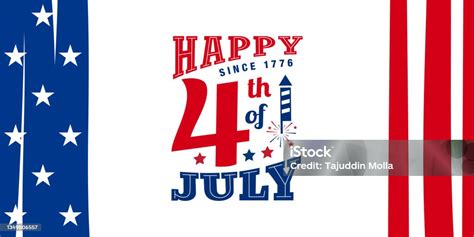 미국 해피 4일 7월 독립기념일 1776년 이후 간단한 미국 국기 스트라이프 스타 배너 배경에 타이포그래피 디자인 0명에 대한 스톡 벡터 아트 및 기타 이미지 Istock