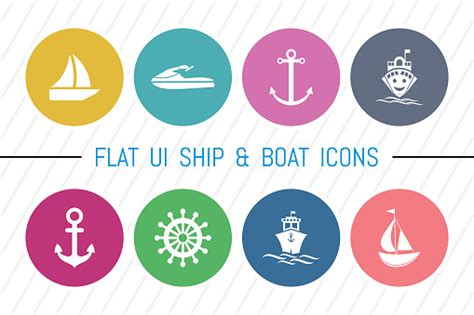 플랫 Ui 8 색 배 및 배 아이콘 세트 Eps10입니다 매우 유용한 물 전송 아이콘 설정 간단한 그림입니다 웹 모바일 소프트웨어 및 애플 리 케이 션에 대 한 유용한