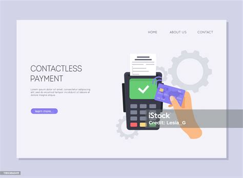 비접촉식 신용 카드 및 지불 단말기를 사용하여 지불 직불 카드 또는 신용 카드 및 Pos 단말기로 무선 은행 결제 Nfc 지불 개념입니다 지불에 대한 스톡 벡터 아트 및