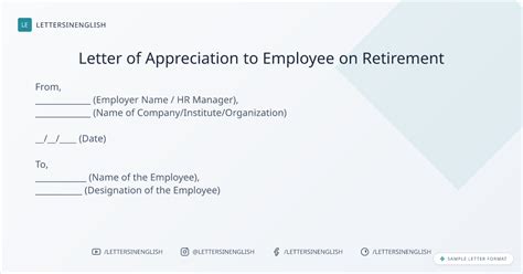 Letter Of Appreciation To Employee On Retirement Letters In English