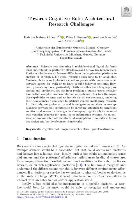 Pdf Towards Cognitive Bots Architectural Research Challenges