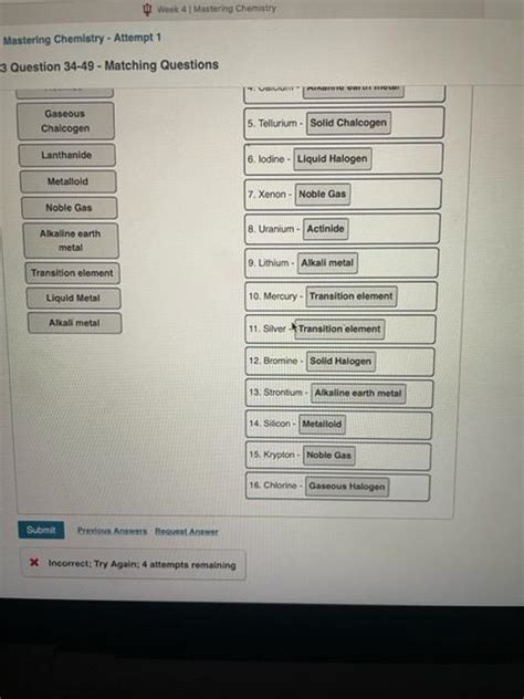 Solved Classify Each Of The Elements In The Second Column Chegg Com