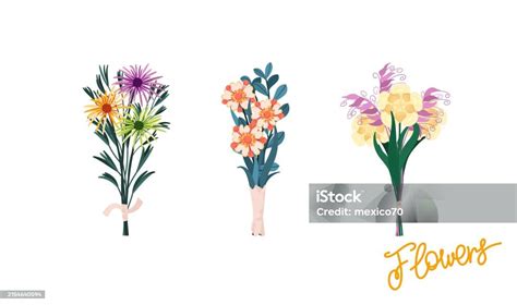 꽃다발 3 개 세트입니다 가지 꽃 잔디 및 잎의 다양한 구성 기성품 장식 템플릿 벡터 아트 개체 그룹에 대한 스톡 벡터 아트 및 기타 이미지 Istock