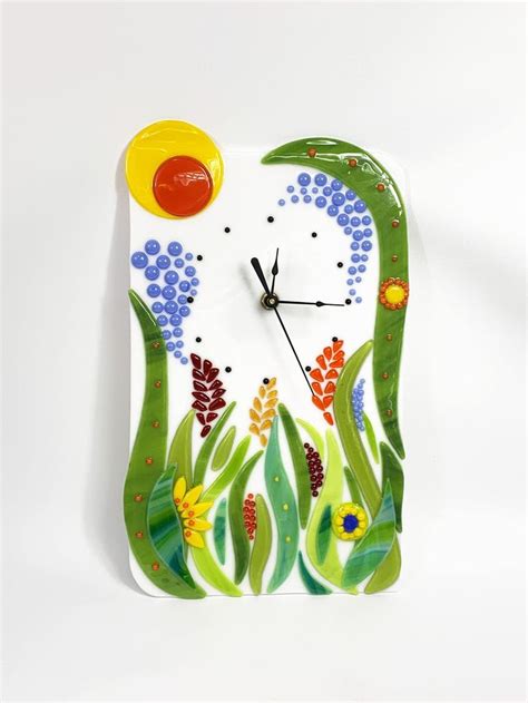 Fused Glass Wall Clock Garden Wall Clockart Panel Clock Wall Art