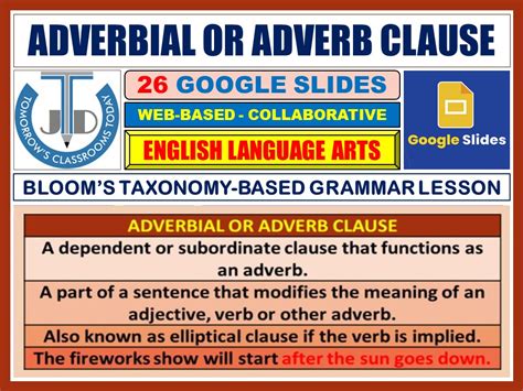 ADVERBIAL OR ADVERB CLAUSE GOOGLE SLIDES Teaching Resources
