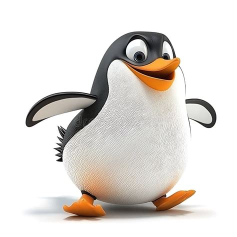 A Cheerful Cartoon Penguin Waddles Happily Across A White Background