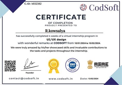 Codesoft Codesoftinternship Ui Uiux Internship Certificate R Kowsalya