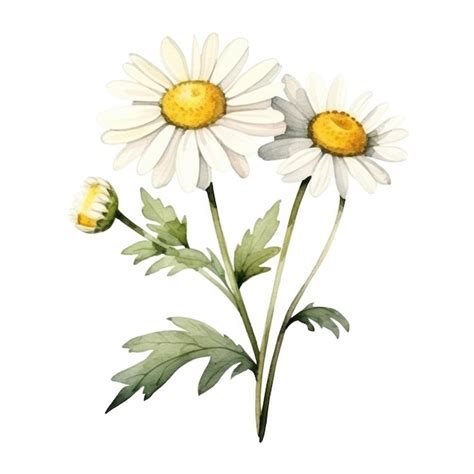 Premium Photo Watercolor Chamomile Flower Isolated