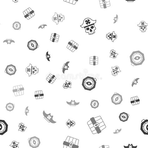 Set Pirate Captain Antique Treasure Chest Compass And Hat On Seamless Pattern Vector Stock