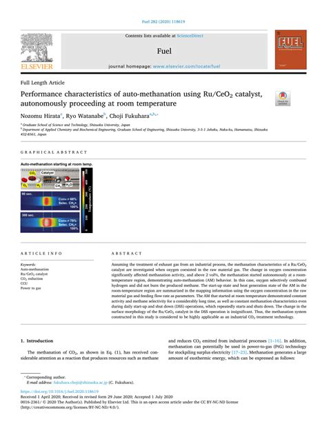 Pdf Performance Characteristics Of Auto Methanation Using Ru Ceo2 Catalyst Autonomously