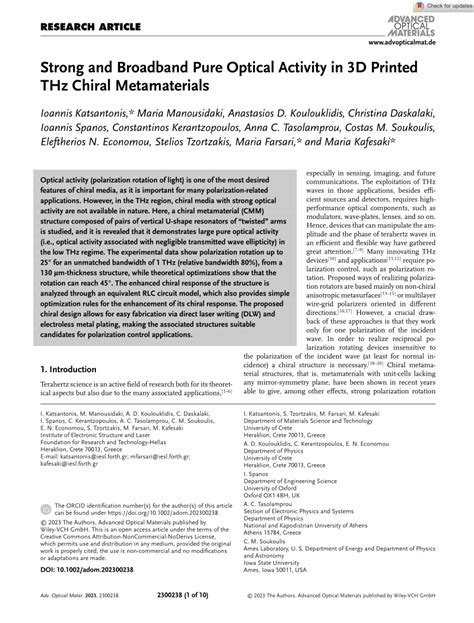 Pdf Strong And Broadband Pure Optical Activity In 3d Printed Thz