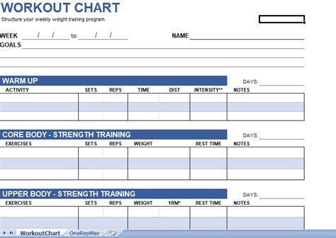Workout Chart Excel Template For Free