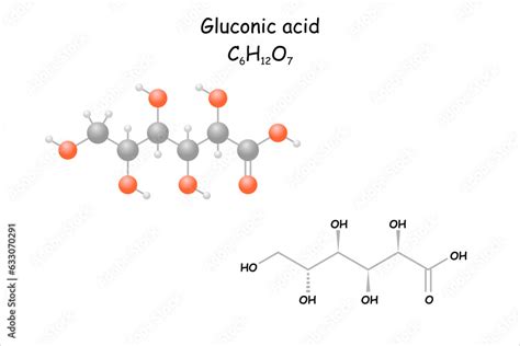 Gluconic Acid Simplified Molecule Model And Structural Formula Occurs