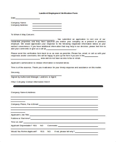 FREE 11 Landlord Verification Form Samples PDF MS Word Google Docs
