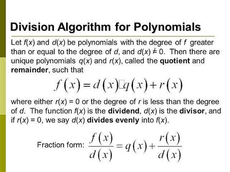 What Is Division Algorithm For Polynomial Related Important Definitions And Formulas