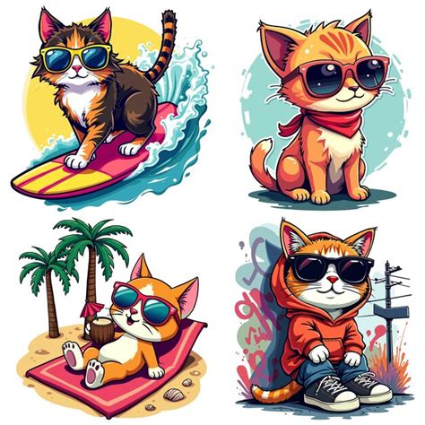 Забавная кошка с солнцезащитными очками векторная иллюстрация Премиум Ai сгенерированный вектор