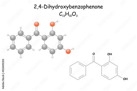 Stylized 2d Molecule Model Structural Formula Of 2 4 Dihydroxybenzophenone Stock Vector Adobe
