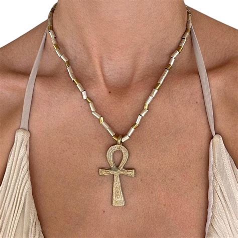 Gold Tone Ankh Pendant Necklace With African Metal Depop