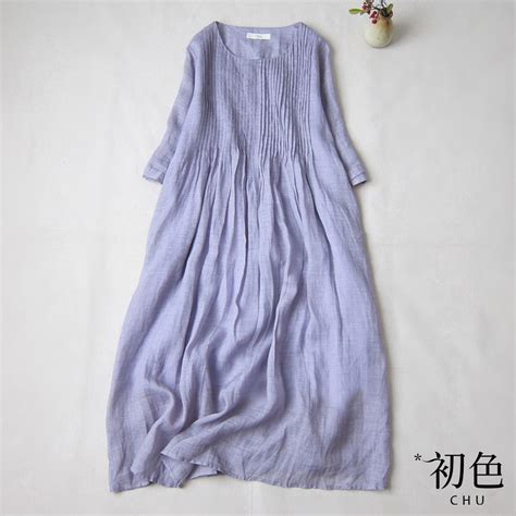初色 文藝森林系棉麻風洋裝 共3色 M 2xl可選 5分7分袖洋裝 Yahoo奇摩購物中心