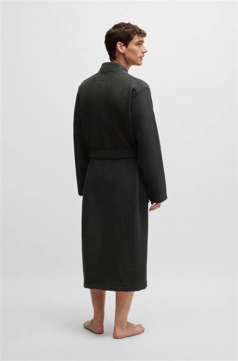 Boss Waffle Structure Dressing Gown With Embroidered Logo Black