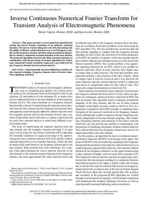 Pdf Inverse Continuous Numerical Fourier Transform For Transient Analysis Of Electromagnetic