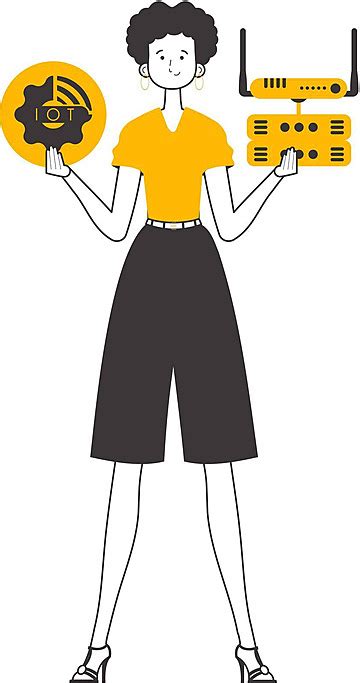 Linear Modern Vector Illustration Of A Woman Holding The Iot Logo In Isolation Vector