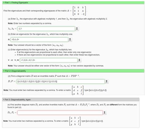 Solved Part 1 Finding EigenpairsFind The Eigenvalues And Chegg Com