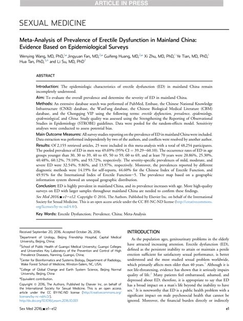 Pdf Meta Analysis Of Prevalence Of Erectile Dysfunction In Mainland China Evidence Based On