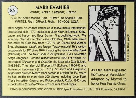 Mark Evanier 1992 Famous Comic Book Creators Card 85 Nm Ebay