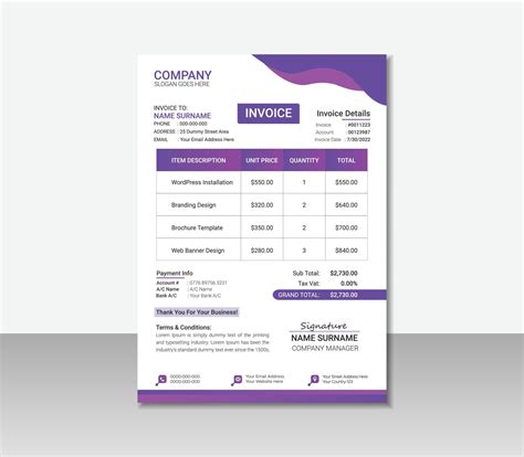 Professional Business Invoice Template Design 10507118 Vector Art At