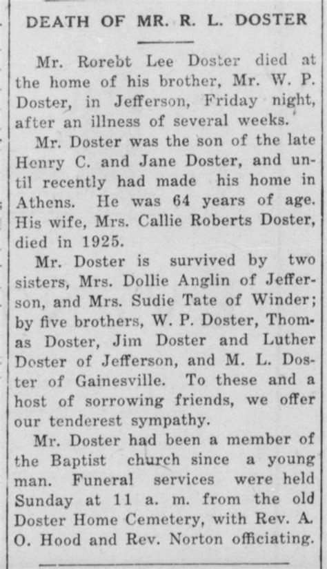 Robert Lee Doster 1867 1931 Mémorial Find A Grave