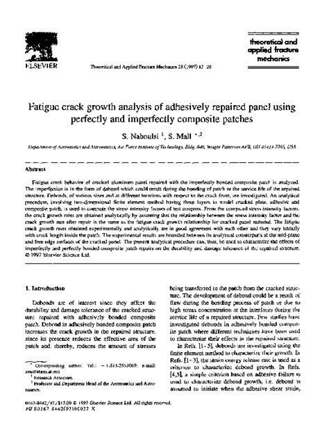 Pdf Fatigue Crack Growth Analysis Of Adhesively Repaired Panel Using Perfectly And Imperfectly