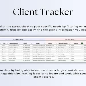 Client Tracker Spreadsheet Customer Management Tool Google Sheets Excel Small Business Digital
