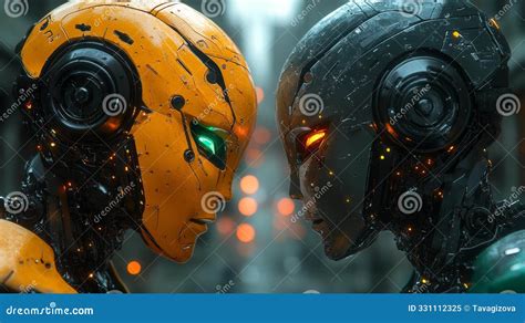 A Standoff Between Two Advanced Robots Each With Their Own Unique Design And Capabilities Stock