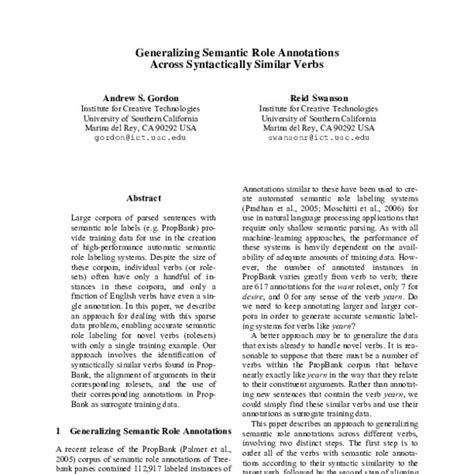 Generalizing Semantic Role Annotations Across Syntactically Similar Verbs Acl Anthology