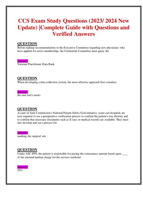 Ccs Exam Study Questions 2023 2024 New Update Complete Guide With