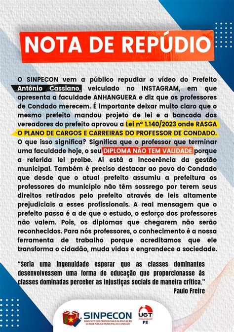 Nota De Repúdio Sinpecon