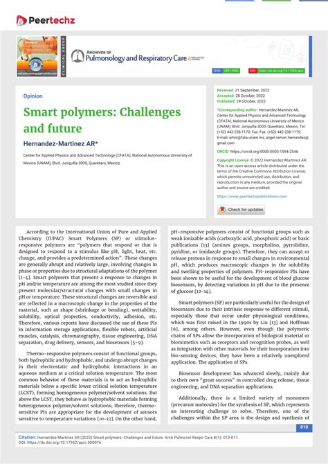 Pdf Smart Polymers Challenges And Future