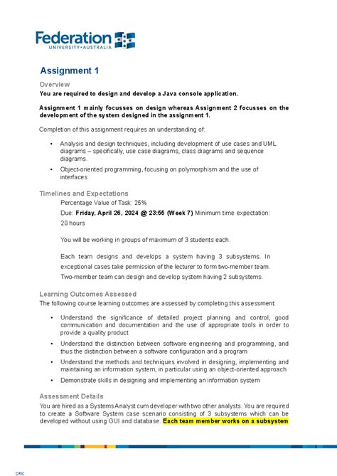 Itech 7201 Assignment 1 Assignment 1 Overview You Are Required To Design And Develop A Java