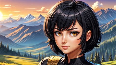 Портрет девушки с короткими черными волосами на фоне гор · 2560x1440 Qhd And Wqhd 16 9