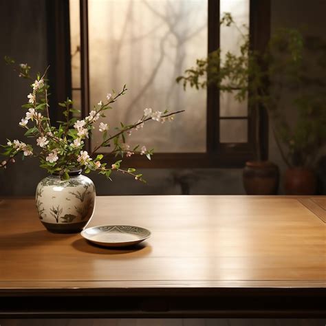 Premium Photo Empty Table View Japanese Fashion Style Very Bright Atmosphere Slightly Blurry
